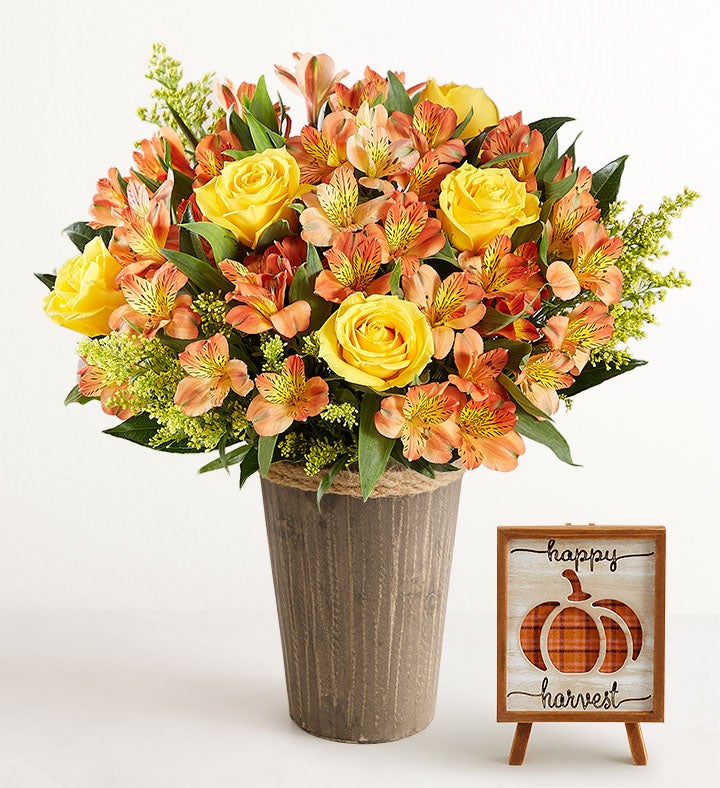 Fall Rose & Peruvian Lily Bouquet | 1800Flowers.com