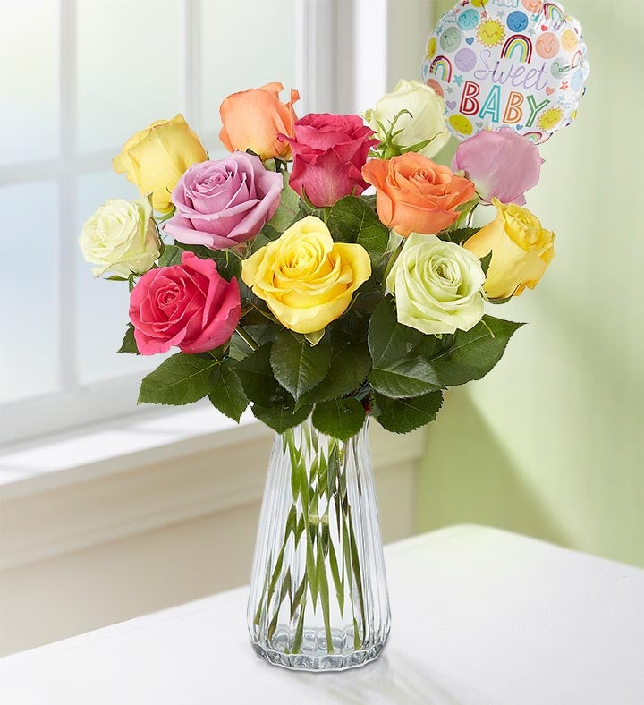 New Baby Celebration Assorted Roses: 12-24 Stems | 1800Flowers.com