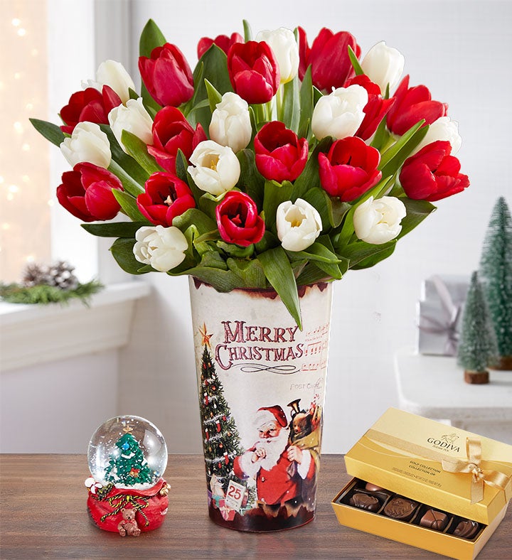Merry and Bright Tulips + Free Vase | 1800flowers.com