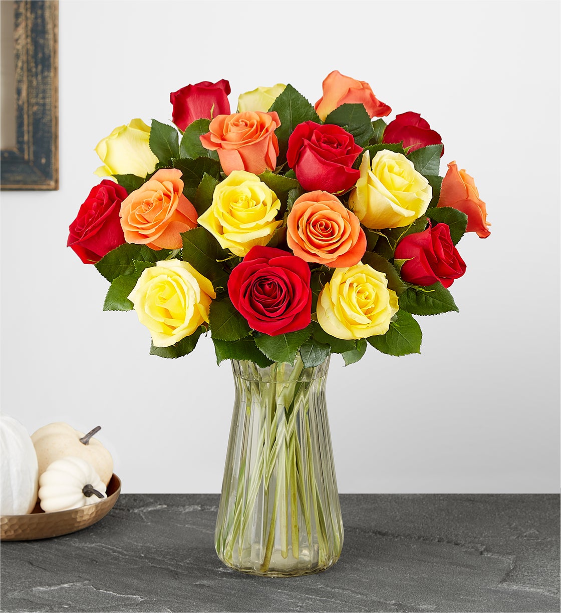 Assorted Fall Rose Bouquet + Free Vase | 1800flowers.com