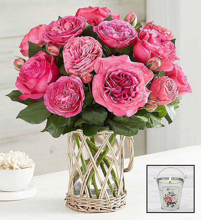 English Garden Rose Bouquet, Hot Pink | 1800flowers.com