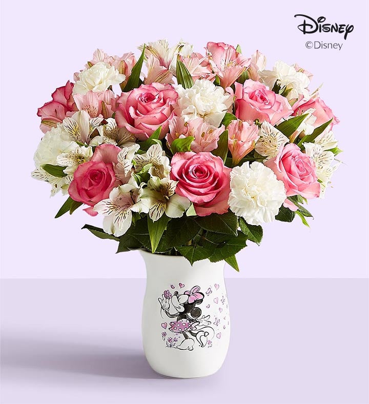 Disney Minnie Mouse Vase with Cherished Blooms Bouquet | 1800Flowers.com