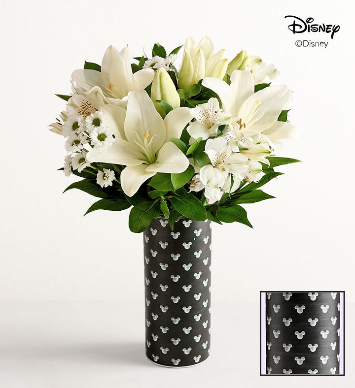 Disney Mickey Mouse Vase with White Lily Bouquet | 1800Flowers.com