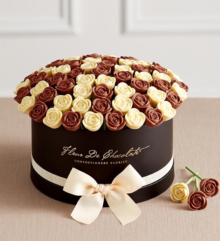 Fleur De Chocolate® Belgian Chocolate Roses - Classic Milk & White ...