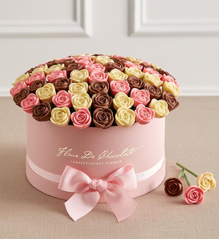 Fleur De Chocolate® Belgian Chocolate Roses - Perfectly Pink