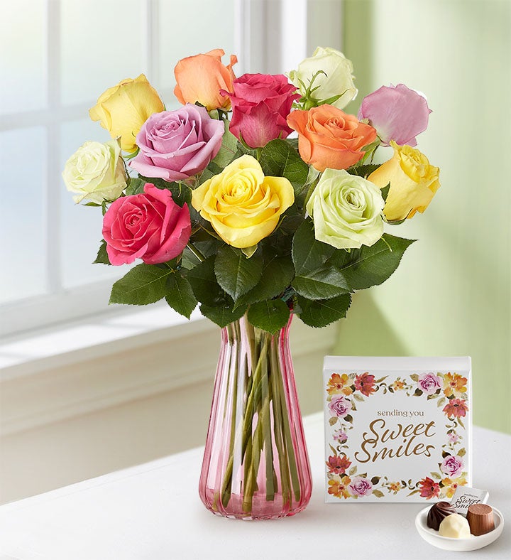 One Dozen Assorted Roses | 1800Flowers.com