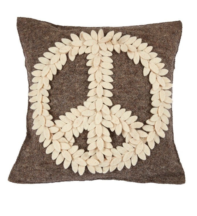 Hand Felted Wool Pillow Cream Peace Sign On Gray | Marketplace ...