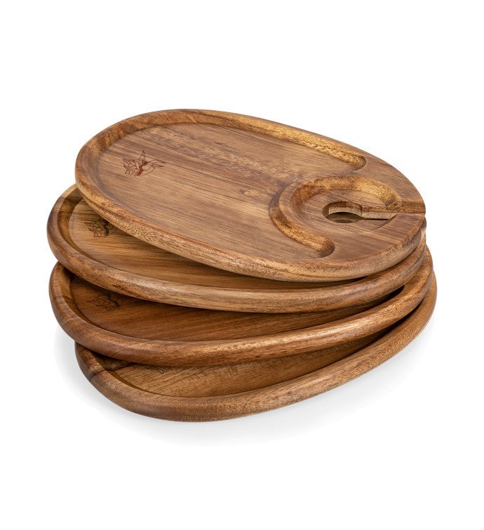 Wine Appetizer Plate Set Of 4, Acacia Wood