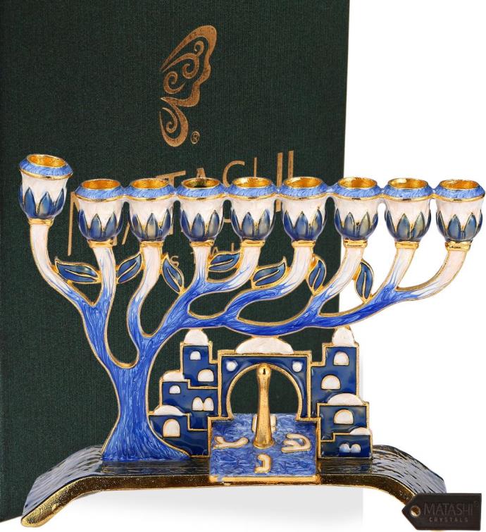 Hand Painted Blue Enamel Menorah Candelabra | marketplace | 1800flowers