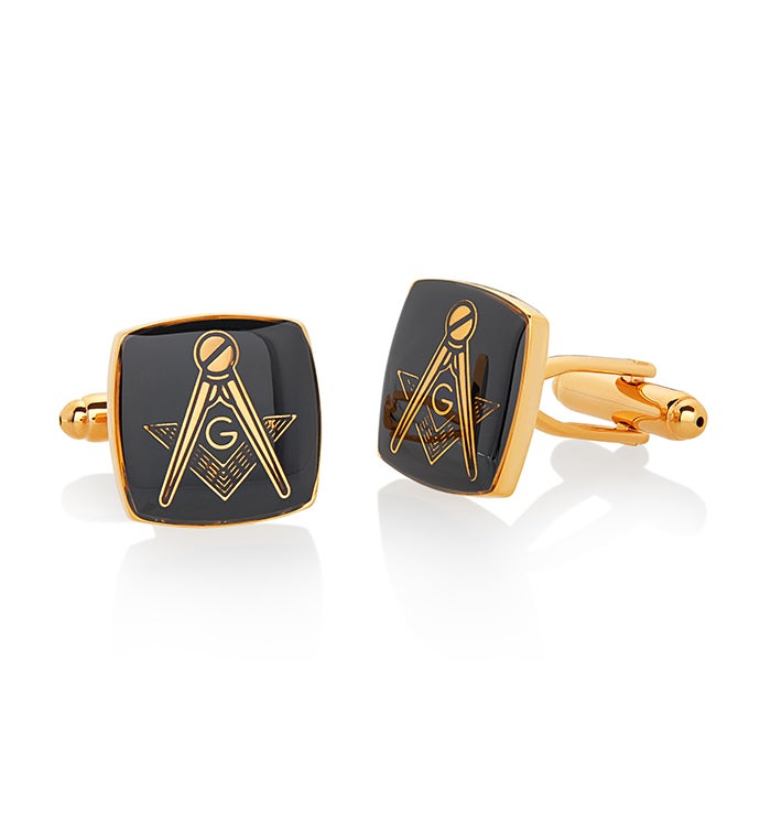 Men's Gold Tone High Polished Masonic Cuff Links