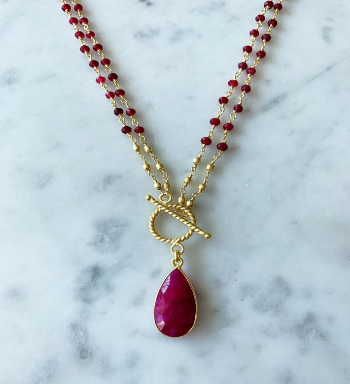 Michaela Double Lariat Necklace Ruby Chain With Ruby Drop | Marketplace ...