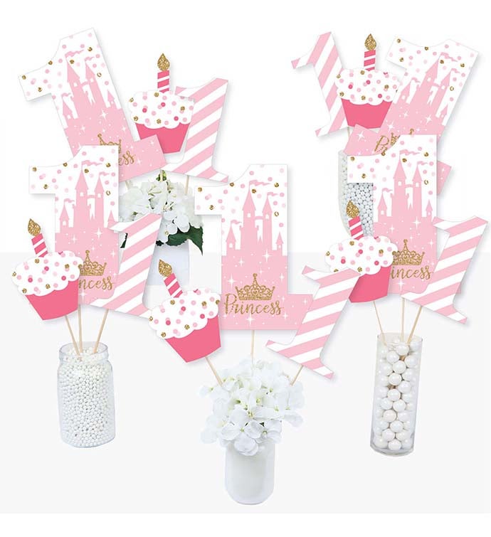 1st Birthday Little Princess Crown Centerpiece Sticks Toppers ...