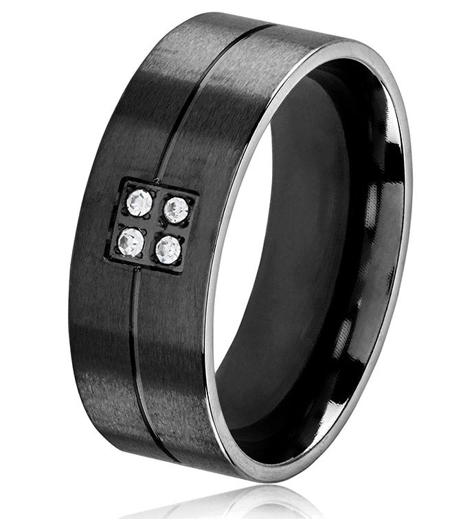 Crystal Satin Finish Black Plated Stainless Steel Ring | Marketplace ...