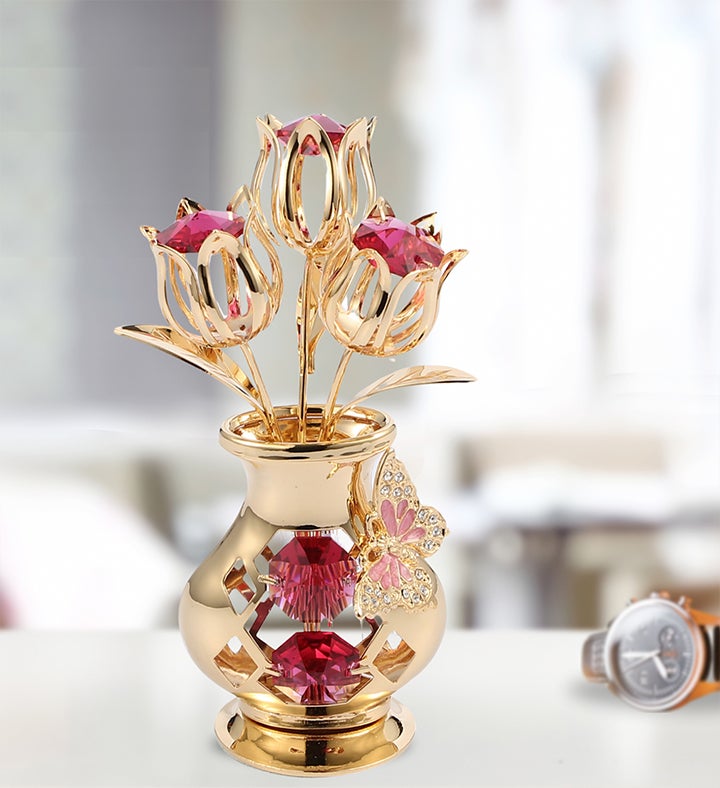 24k Gold Plated Crystal Flower Ornament In A Vase | marketplace ... 24k Gold Plated Crystal Flower Ornament In A Vase | marketplace ...