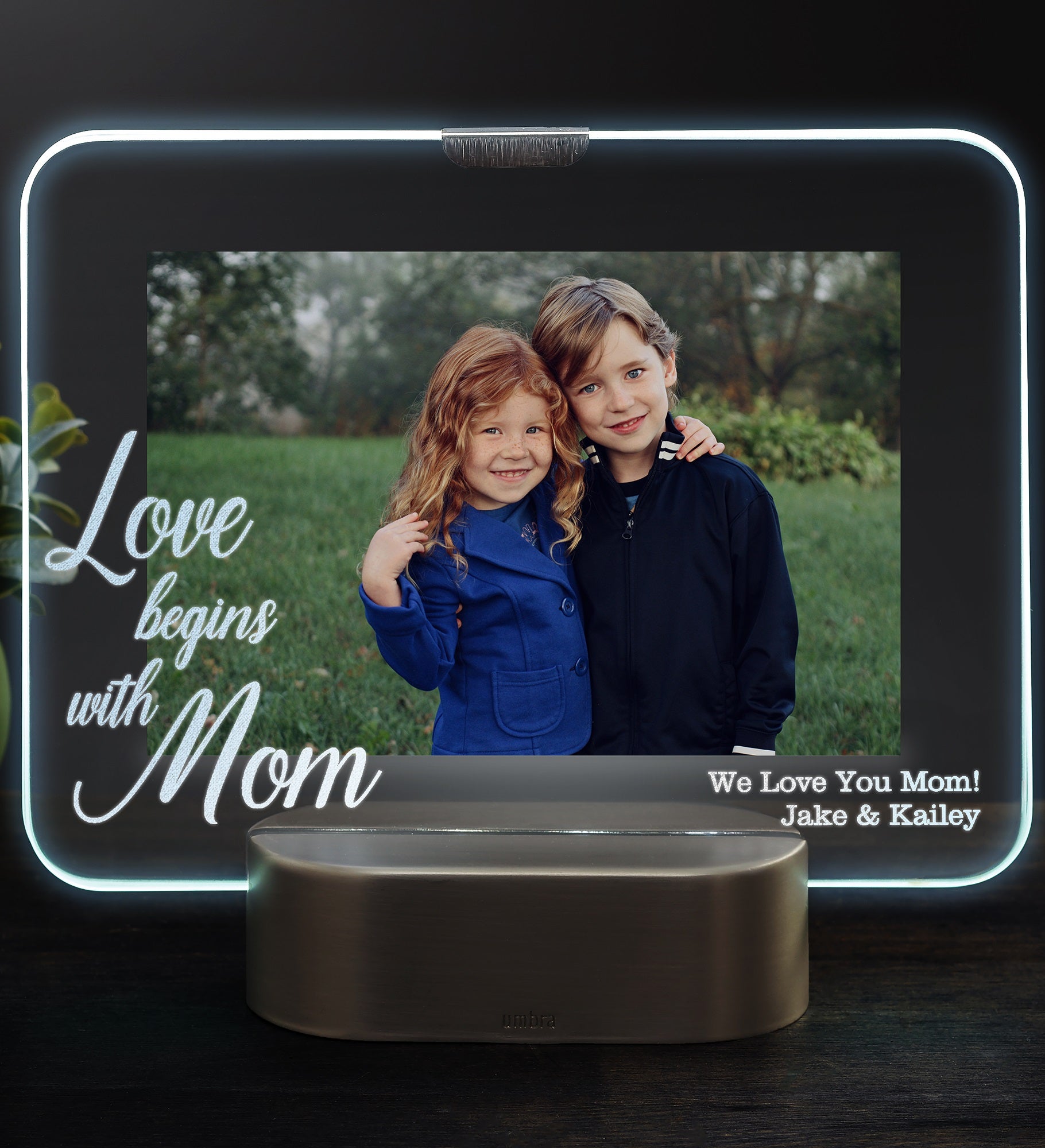Love Begins With Mom Personalized Light Up Glass LED Picture Frame